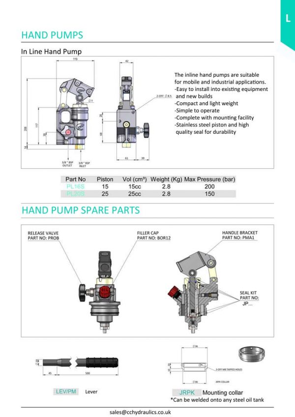 Inline Hand Pumps and Spares - C&C Hydraulics Ltd